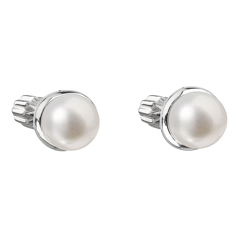 Strieborné náušnice kôstky s bielou riečnou perlou 21003.1 PAVONA | Crystal